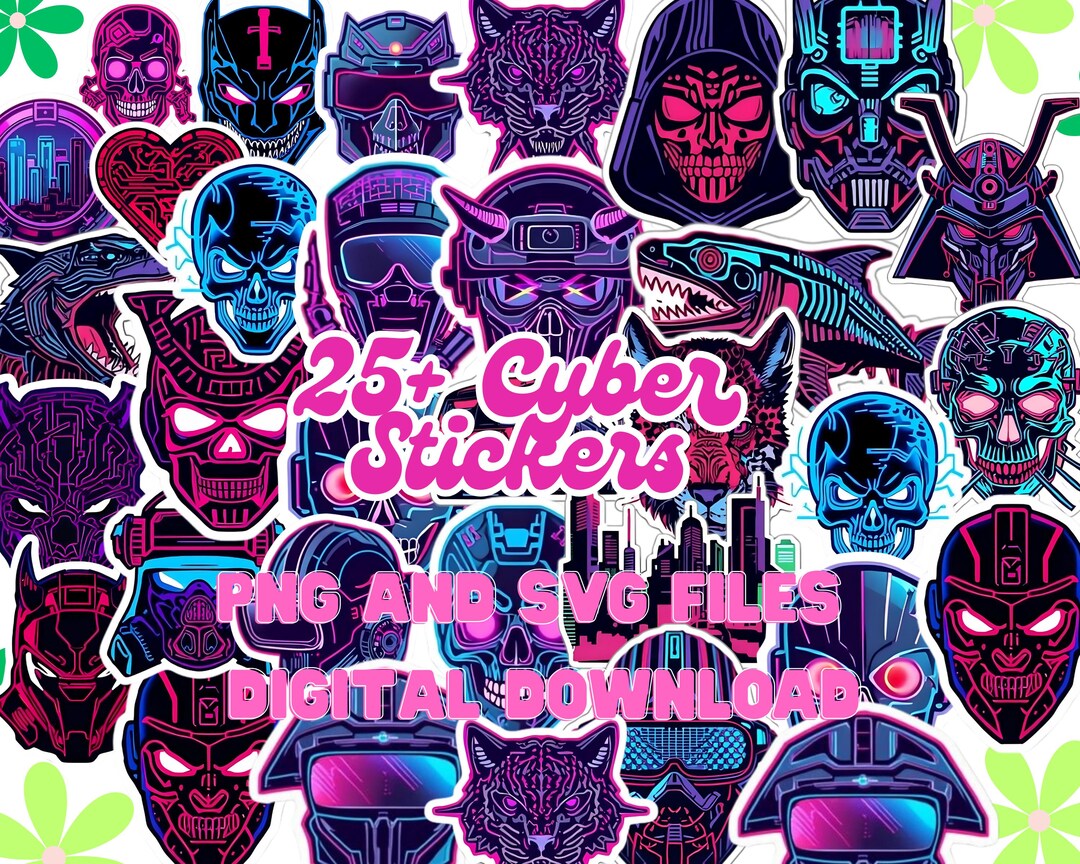 Cyber Stickers Bundle | Futuristic Clipart PNG | Aesthetic Digital ...