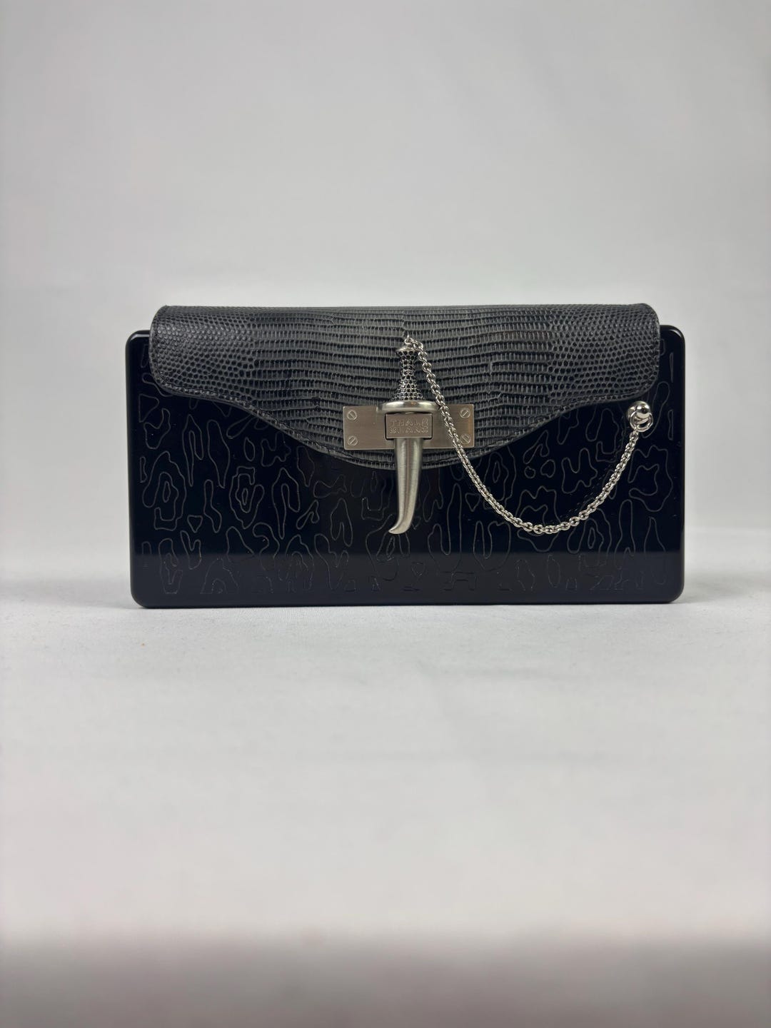 Thale Blanc Bag Clutch / Shoulder Handbag Black Lizard Skin Leather ...