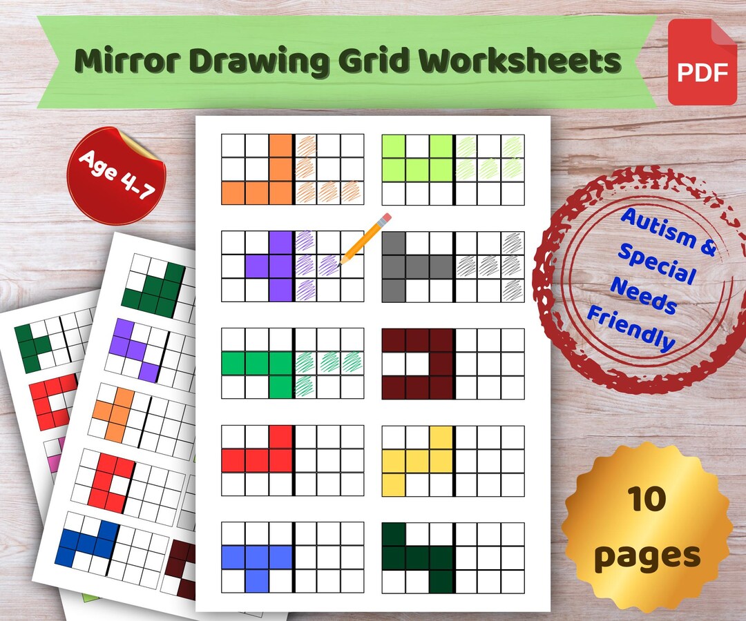 Mirror Drawing Grid Worksheets for Kids, Spatial Awareness Activity ...