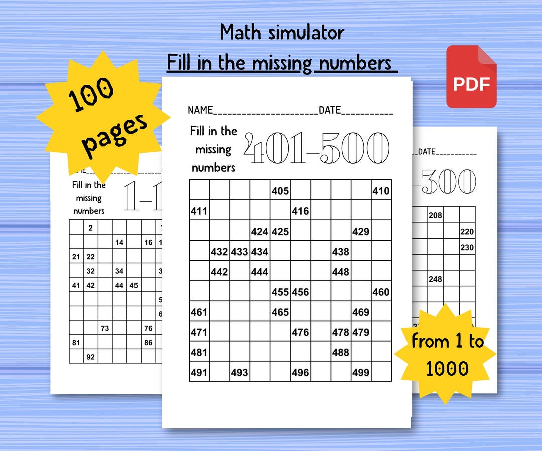Missing Numbers 1-1000 Worksheets: Kindergarten Math Practice. PDF ...
