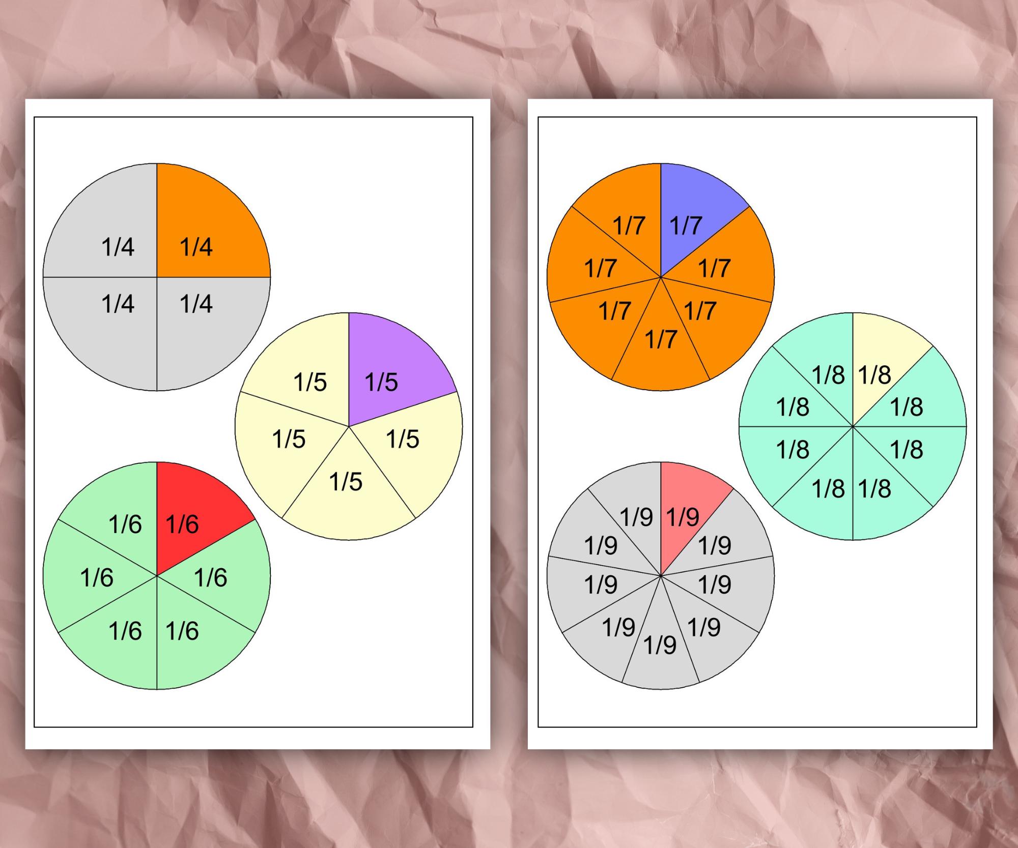 Fraction Circles and Bars Printable | Visual Fractions Chart for Kids ...