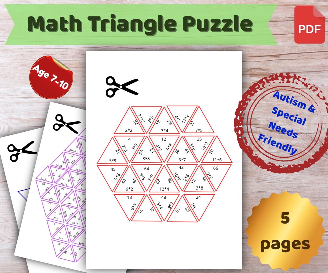 Math Triangle Puzzle for Kids, Geometry Matching Game, Fine Motor ...