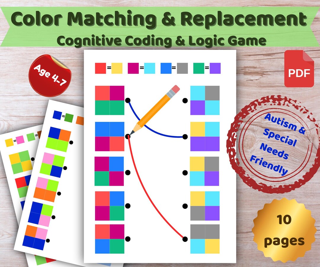 Visual Perception & Logic Worksheets, Color Matching Coding Activity ...