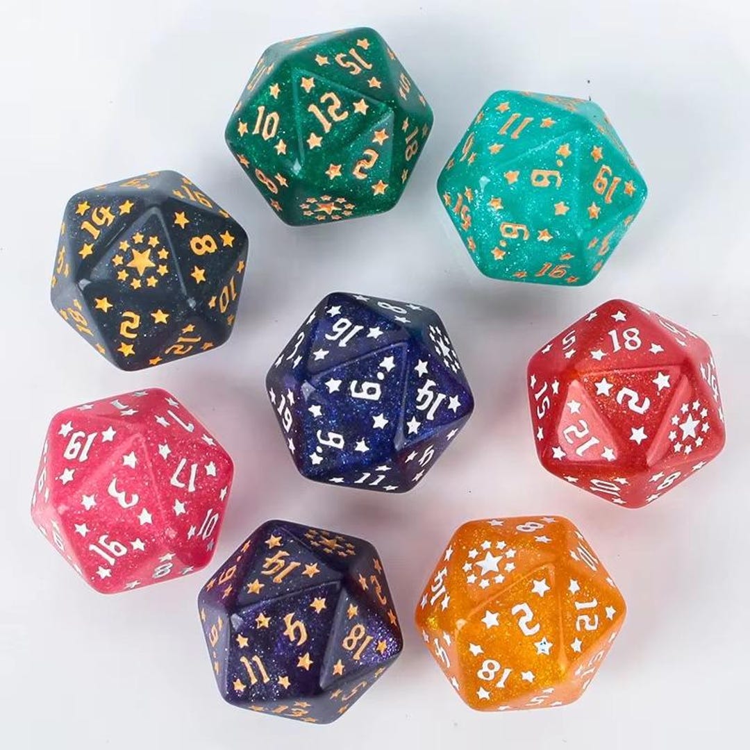 Acrylic Set of 7-piece Star Carved Dice D4, D6, D8, D10, D12, D20 Multi ...