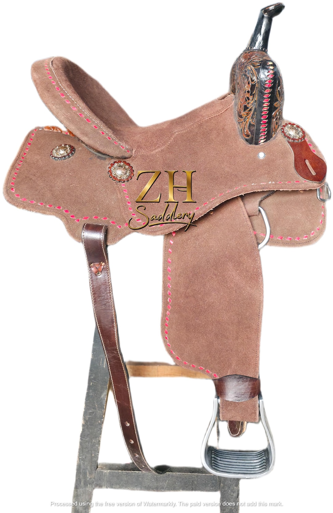Roughout Brown Leather Western Barrel Racing Horse Saddle Pink Rawhide ...