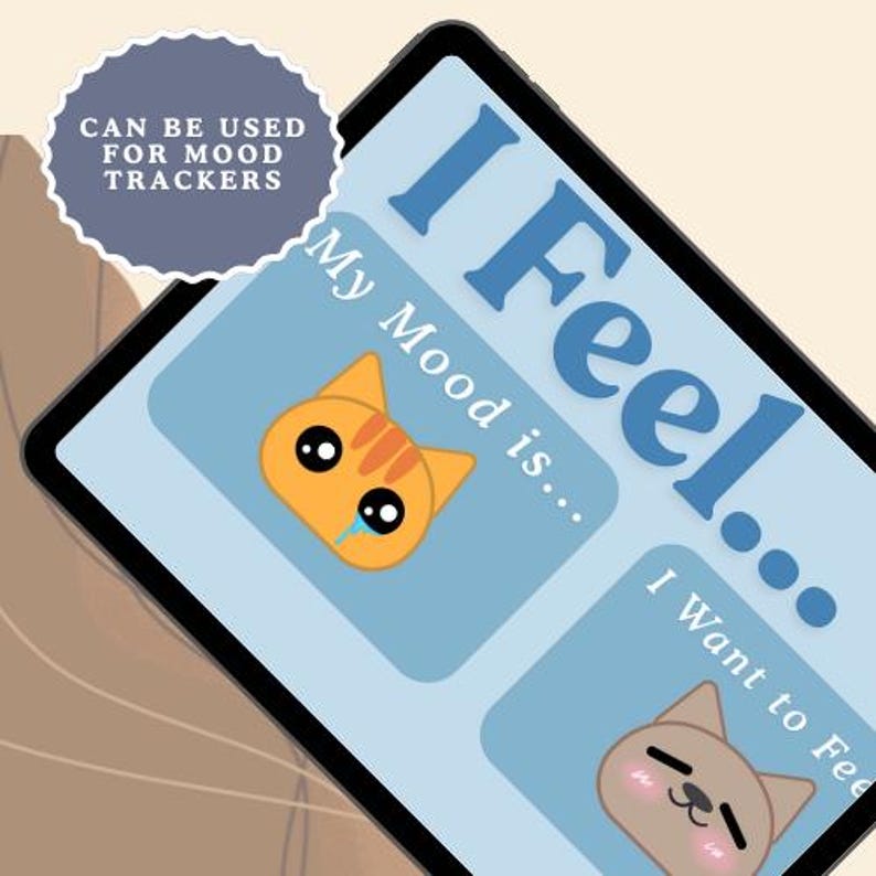 12 Emotional Cat Digital Stickers – Mood Cats for Journals, Planners ...