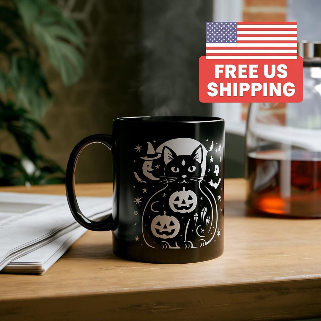 Halloween Cat Mug - Black Cat Magic, Spooky Kitchen Decor, Halloween ...