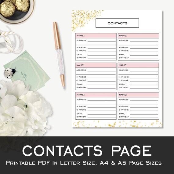 Printable Contact List Address Book Printable Contacts Page - Etsy