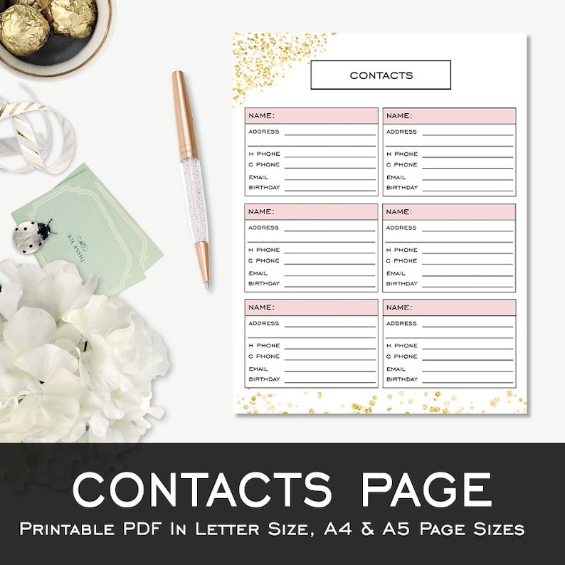 Printable Contact List, Address Book Printable, Contacts Page ...
