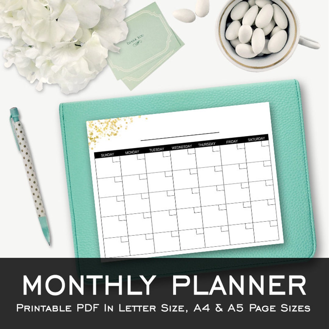 Printable Monthly Calendar - Black & Gold - Planner - Agenda - Sparkle ...