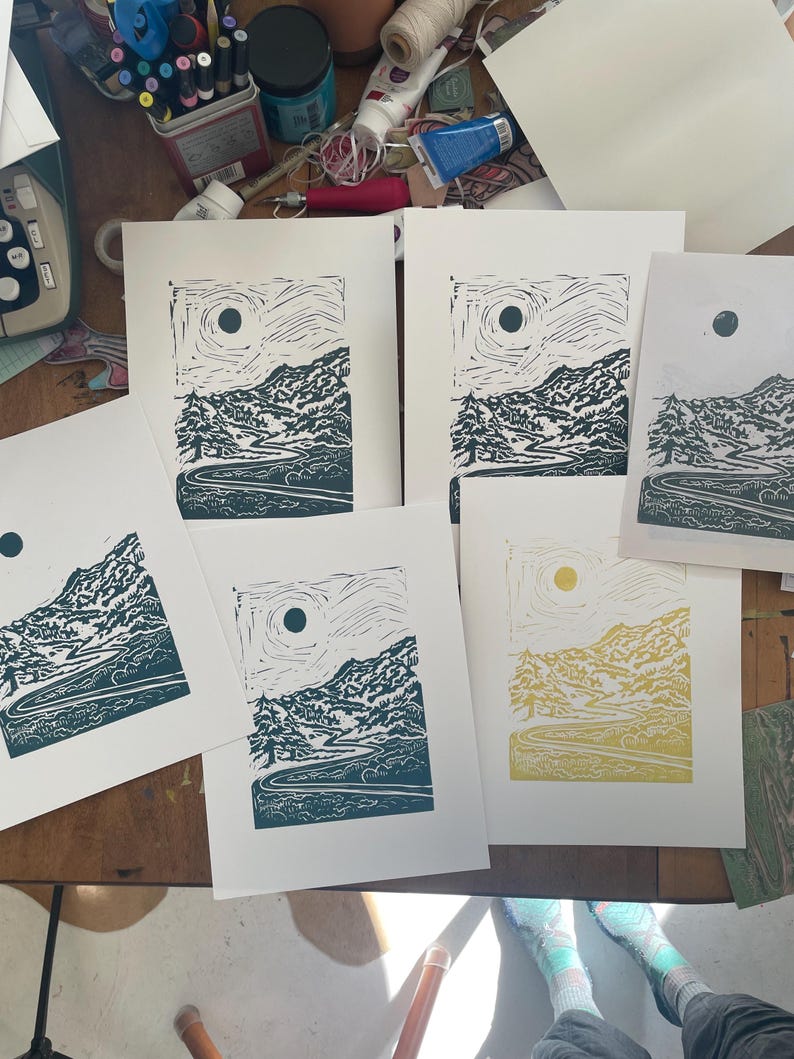 Rocky Mountain Road, Mountain Art, Linocut Print, Hand-printed Original ...