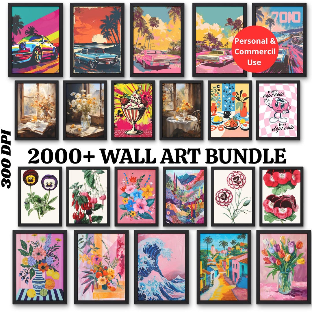 2000+ Printable Wall Art Bundle | 300 DPI Digital Posters | Vintage ...