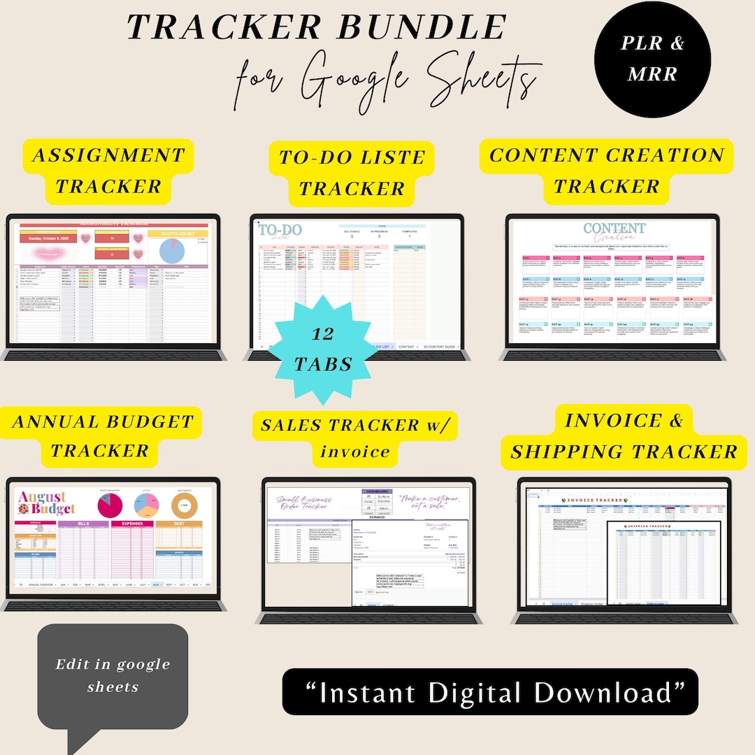 PLR Ultimate Editable Tracker Bundle, Google Sheets Templates, Budget ...