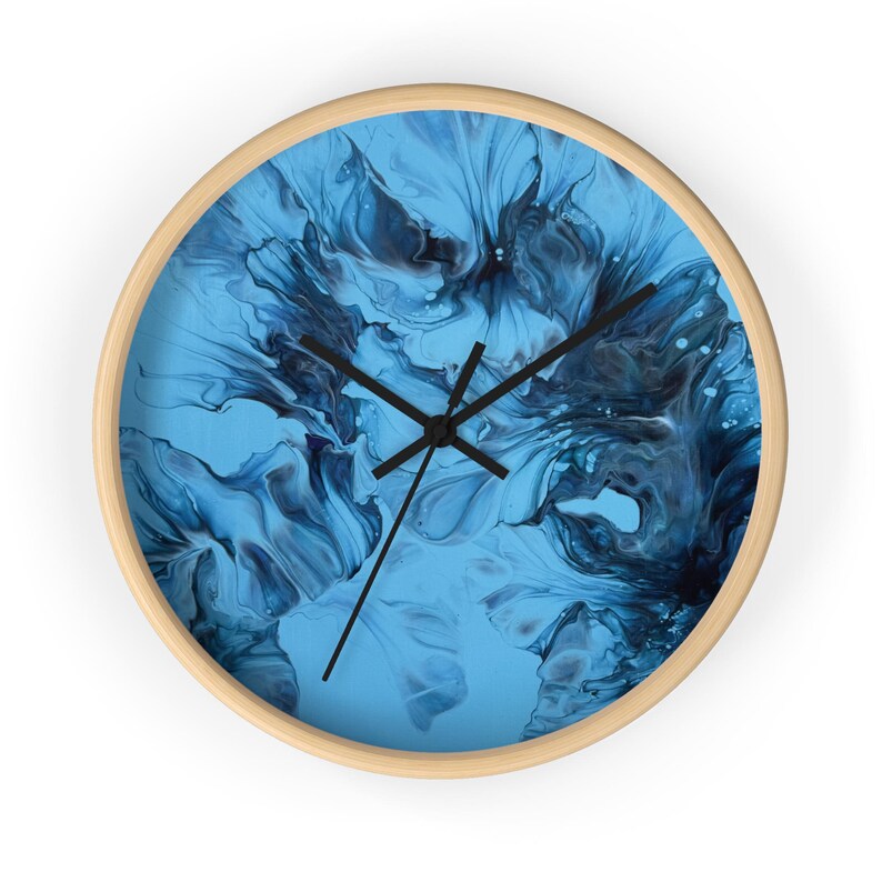 Blue Abstract Wall Clock, Coastal Ocean Decor, Silent Timepiece, Azure ...