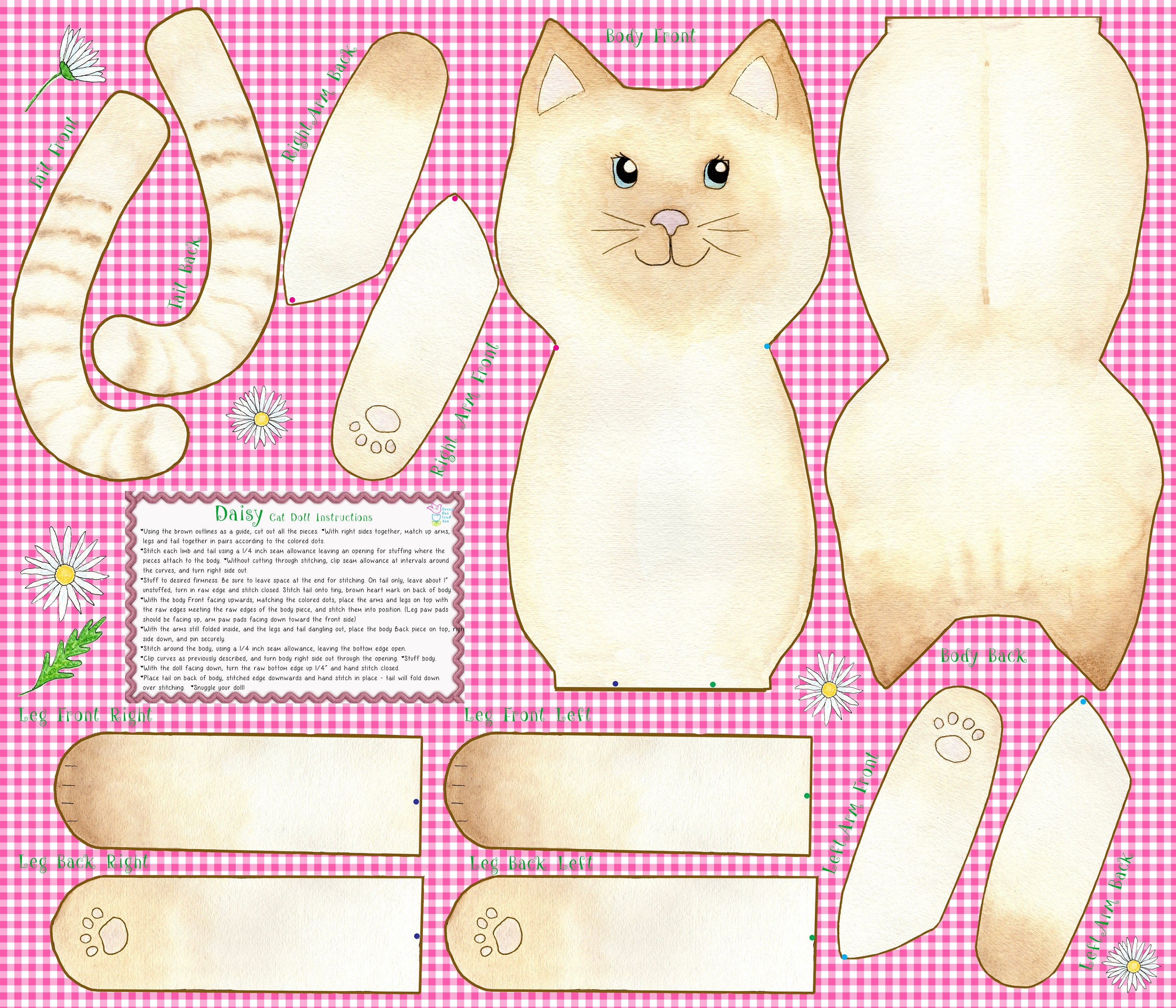 DIY Cut and Sew Siamese Cat Doll Fabric Panel Craft Kit Fat Quarter ...