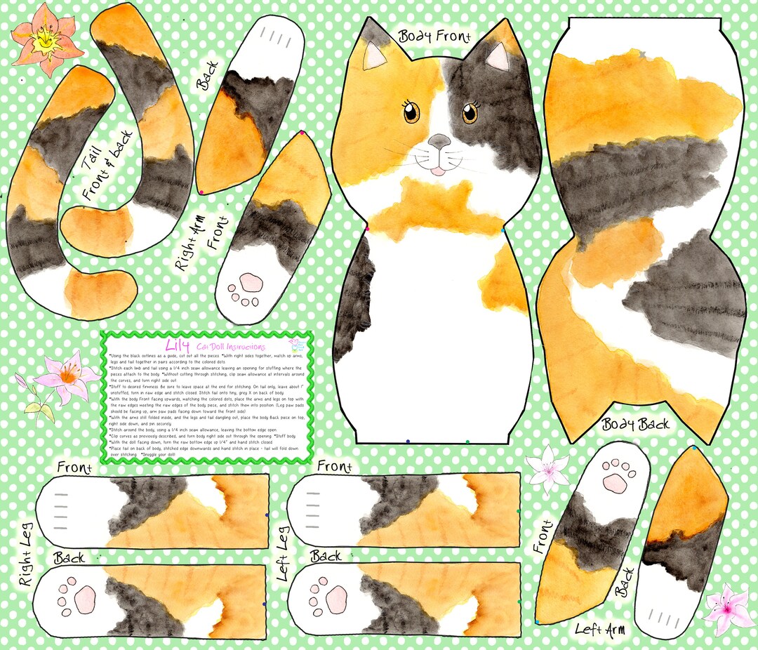 Calico Cat Doll Craft Kit: Cut and Sew Fabric Panel - Etsy