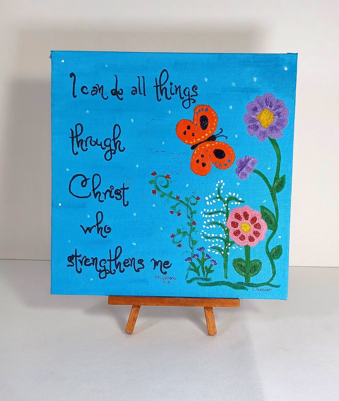 Bible Verse Flower Origianl Painting Acrylic on Canvas 8x8 Unframed "i ...
