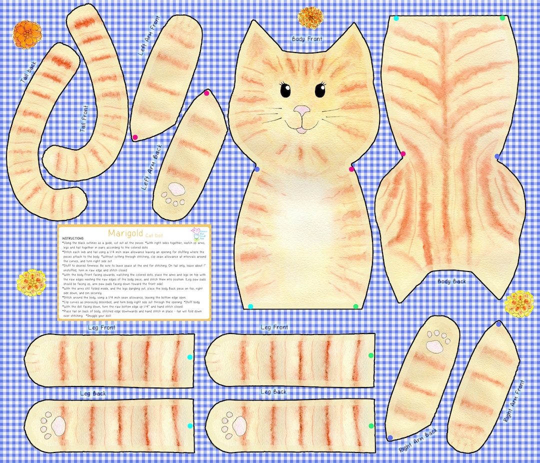 DIY Orange Tabby Cat Doll: Cut and Sew Fabric Panel Craft Kit - Etsy