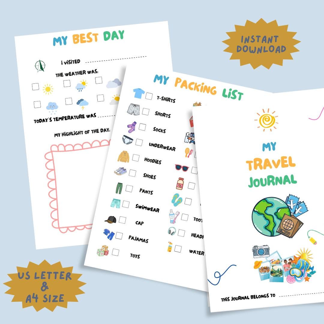 Kids Travel Journal – 14 Fun Printable Pages for Vacation, Packing ...