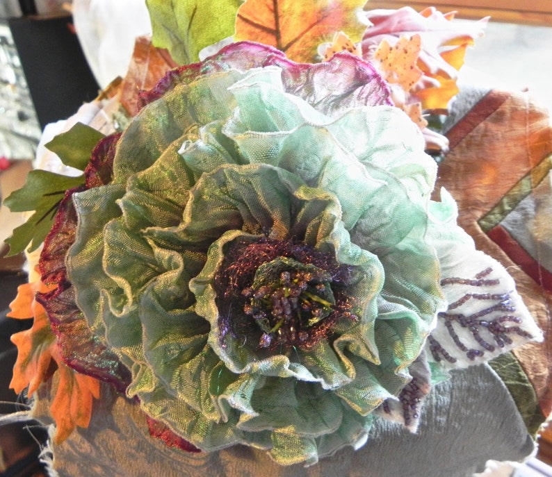 Peaceful Sea Green and Purple Textile Art Millinery Flower | Etsy