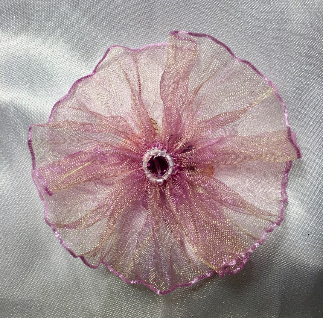 Sheer Lilac Ribbon Flower, Ribbon Work Flower, Hat Embellishment ...