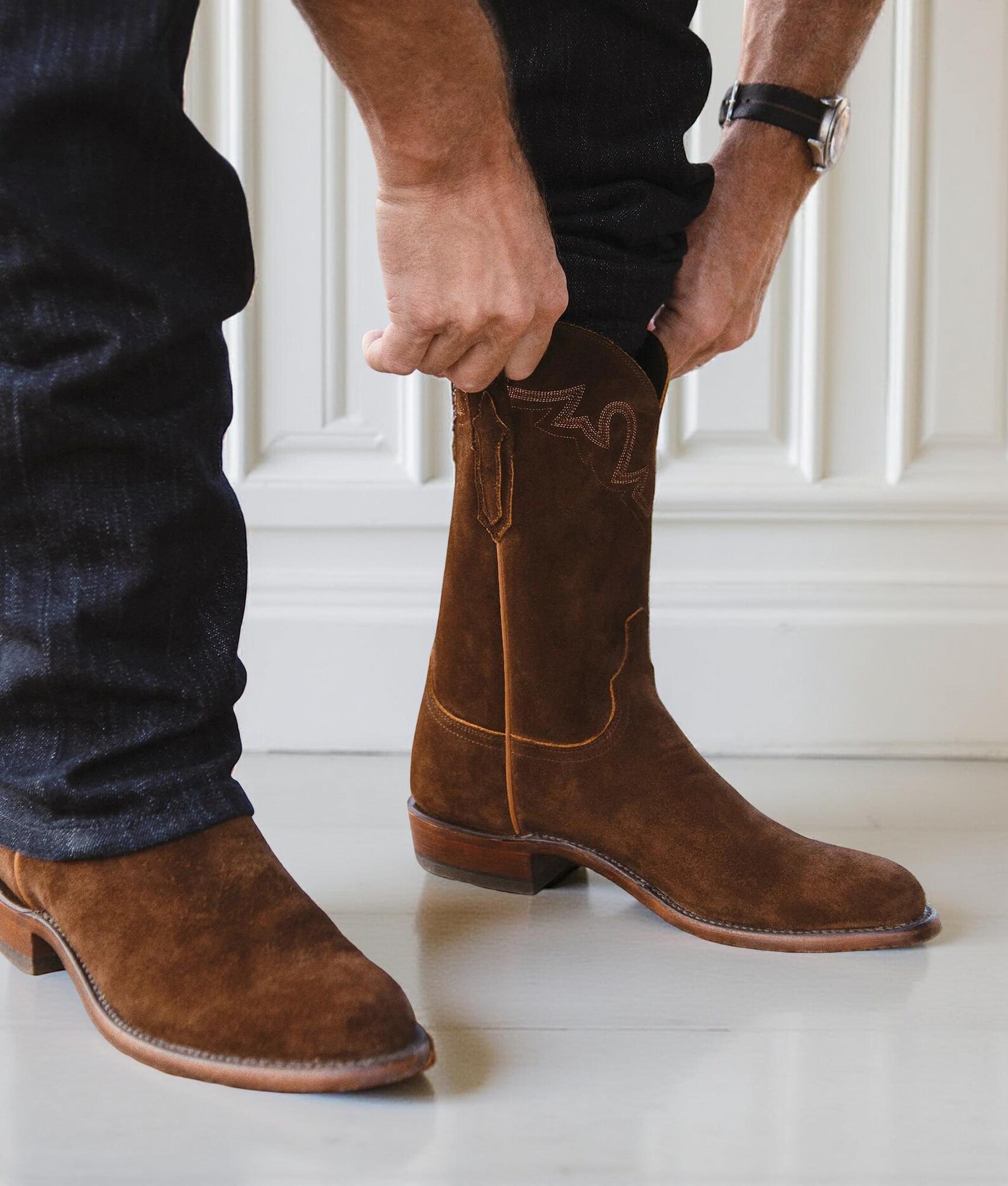 Handmade Brown Suede Cowboy Boots for Men Vintage Rodeo Style Footwear ...