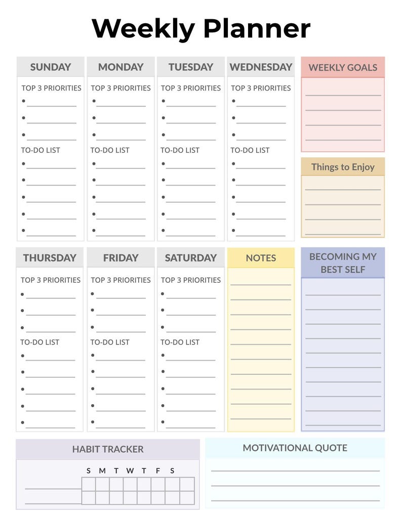 Weekly Planner Template | Printable + Editable Canva Link | Instant ...