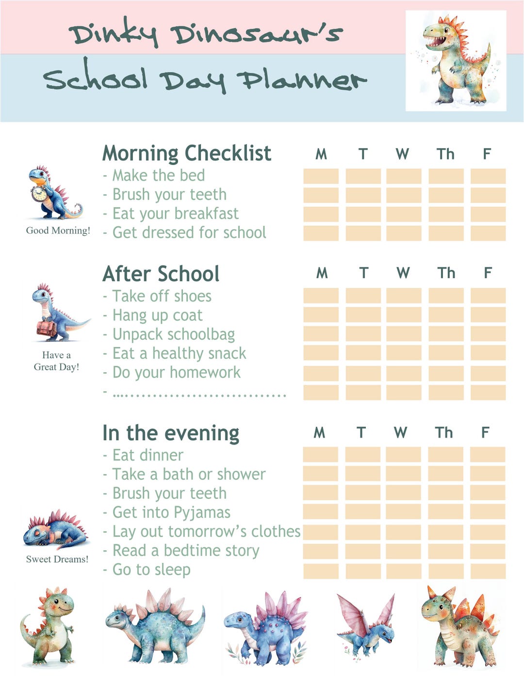 Your Child's School Day Planner | Printable Dinosaur Reward Chart ...