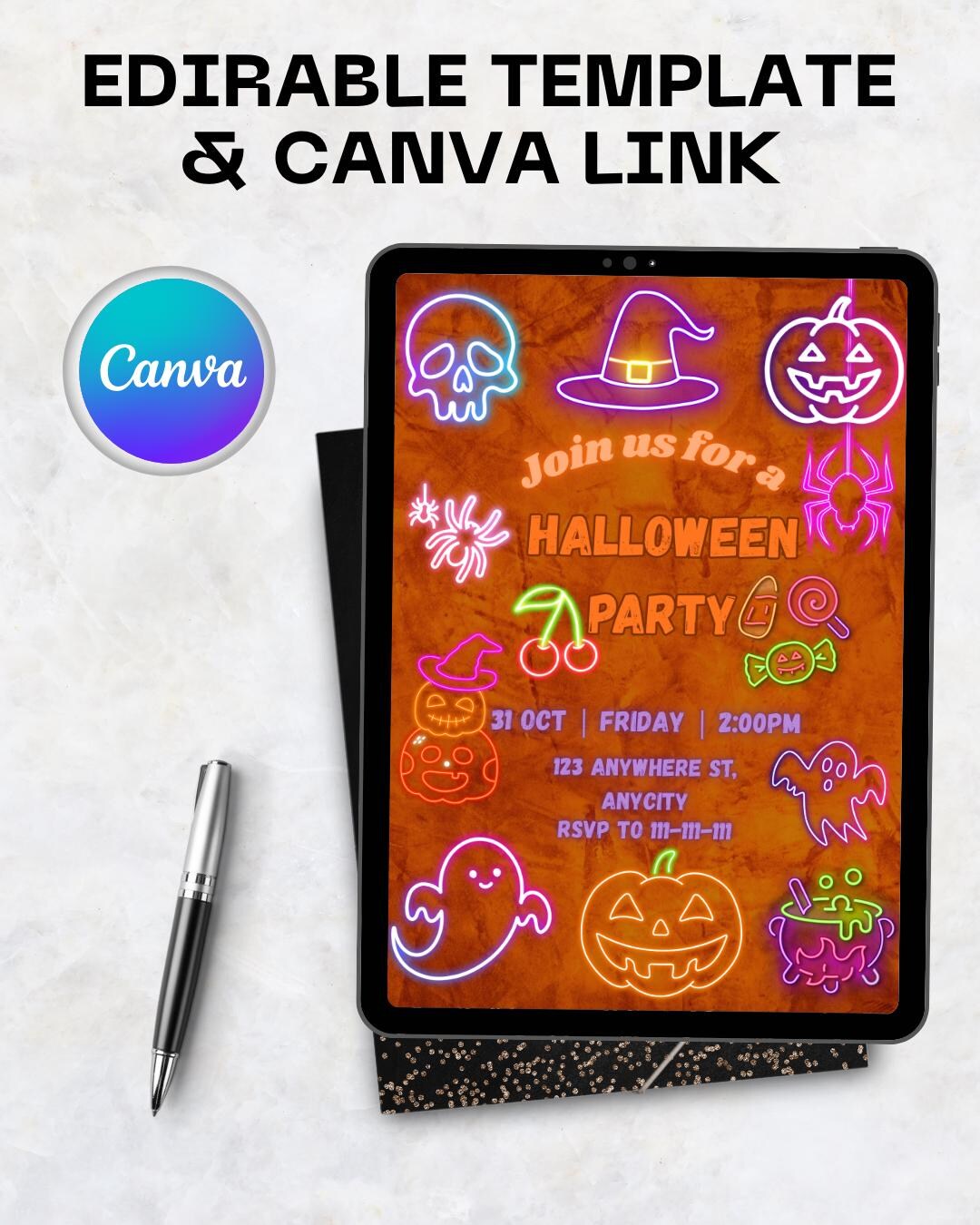 Digital Halloween Party Invitation, Halloween Birthday Party Invite ...