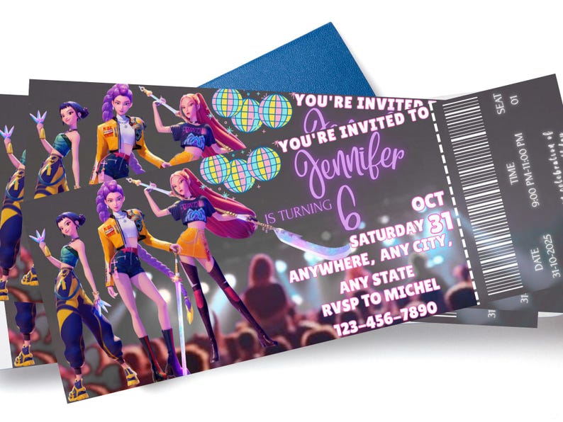 K-pop Demon Hunter Birthday Invitation, 3 Editable Ticket Designs, Kpop ...