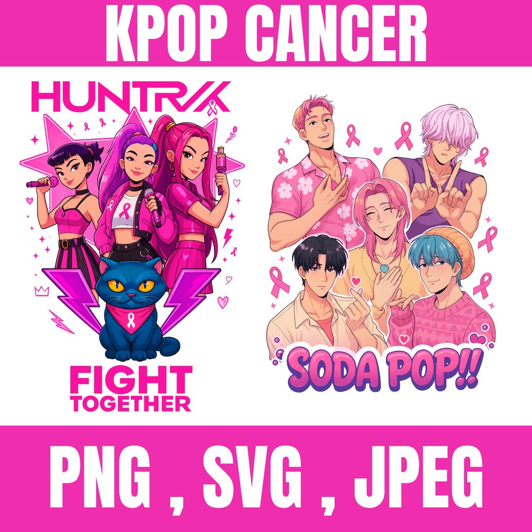 Kpop Demon Huntrix Breast Cancer Awareness PNG | Saja Boys Cancer Shirt ...