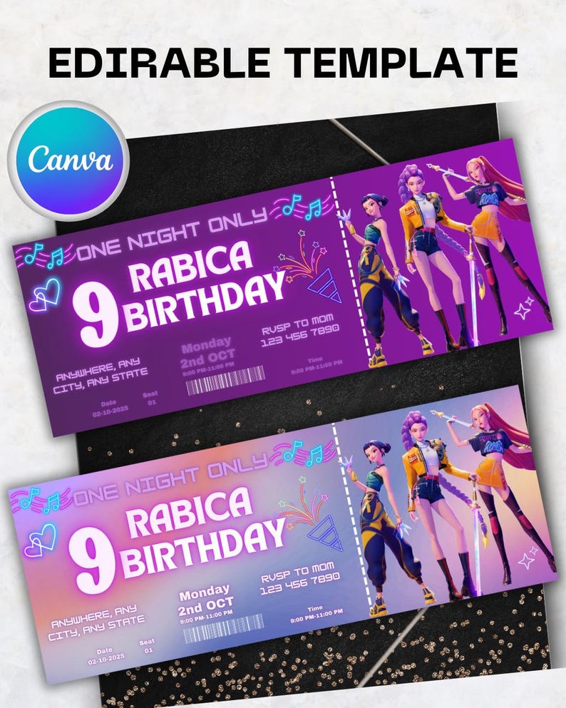 K-pop Demon Hunter Birthday Invitation | Concert Ticket (digital ...