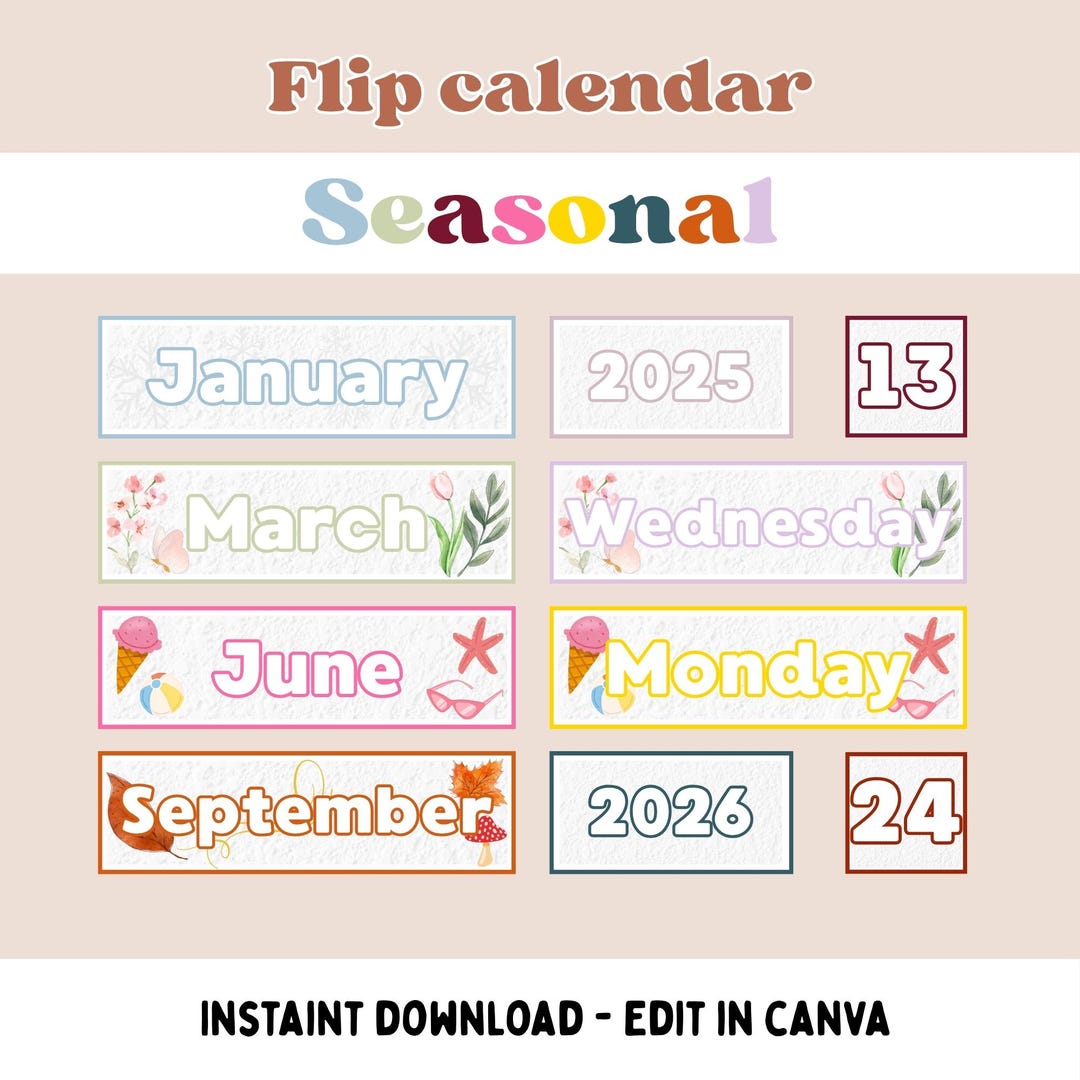 Seasonal Flip Calendar | Printable Daily Calendar for Kids | Classroom ...