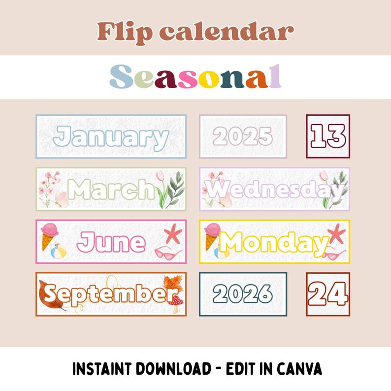 Seasonal Flip Calendar | Printable Daily Calendar for Kids | Classroom ...