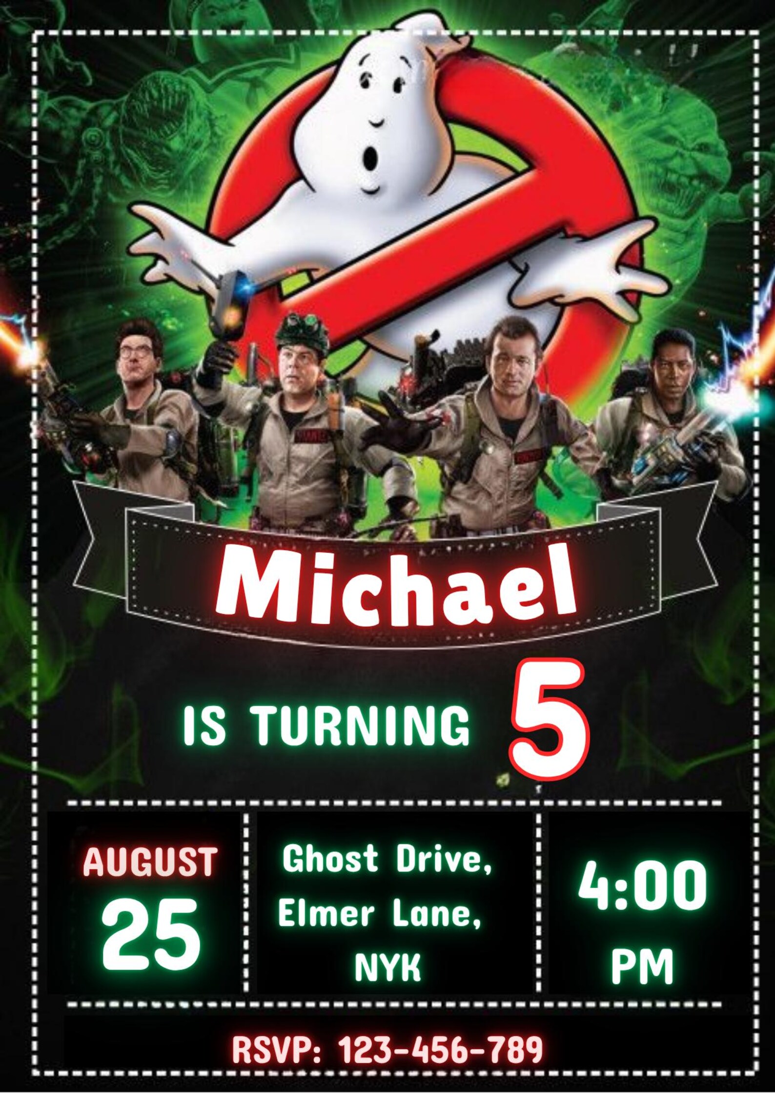Ghostbusters Birthday Invitation Editable: Slime Theme, Retro Movie ...