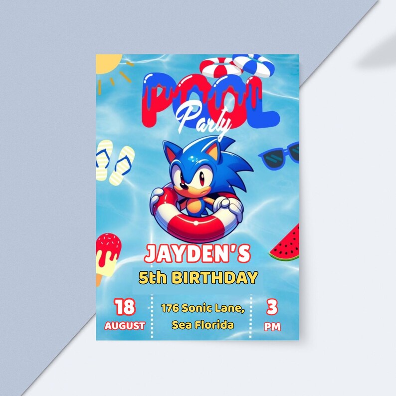Sonic the Hedgehog Pool Party Invitation: Editable Digital Download - Etsy