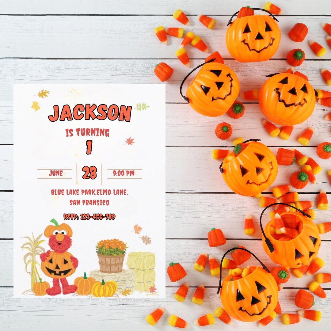 Elmo Fall Birthday Invitation: Pumpkins (digital Invitation) - Etsy