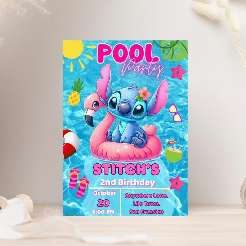Stitch Pool Party Birthday Invitation | Editable Tropical Invite ...