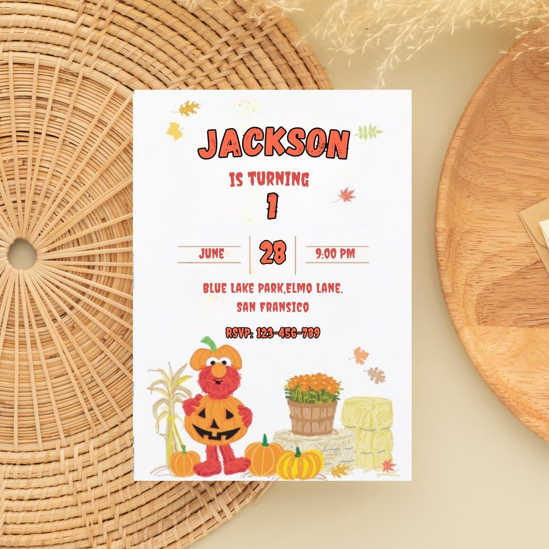 Elmo Pumpkin Birthday Invitation: Fall Kids Party, Editable (digital ...