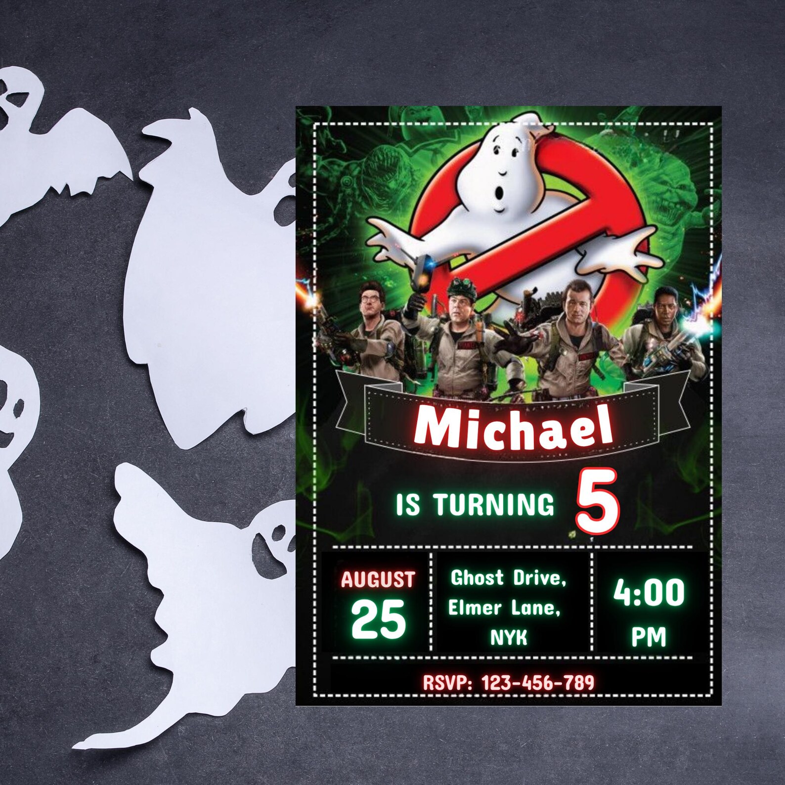 Ghostbusters Birthday Invitation Editable: Slime Theme, Retro Movie ...
