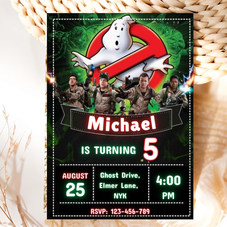 Ghostbusters Birthday Invitation Editable: Slime Theme, Retro Movie ...