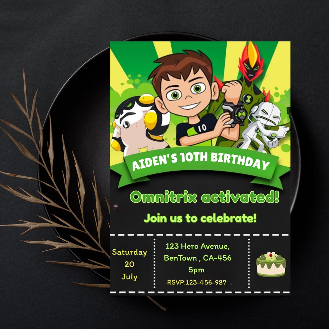 Ben 10 Invitation | Green Alien Party Invite for Boys | Editable ...