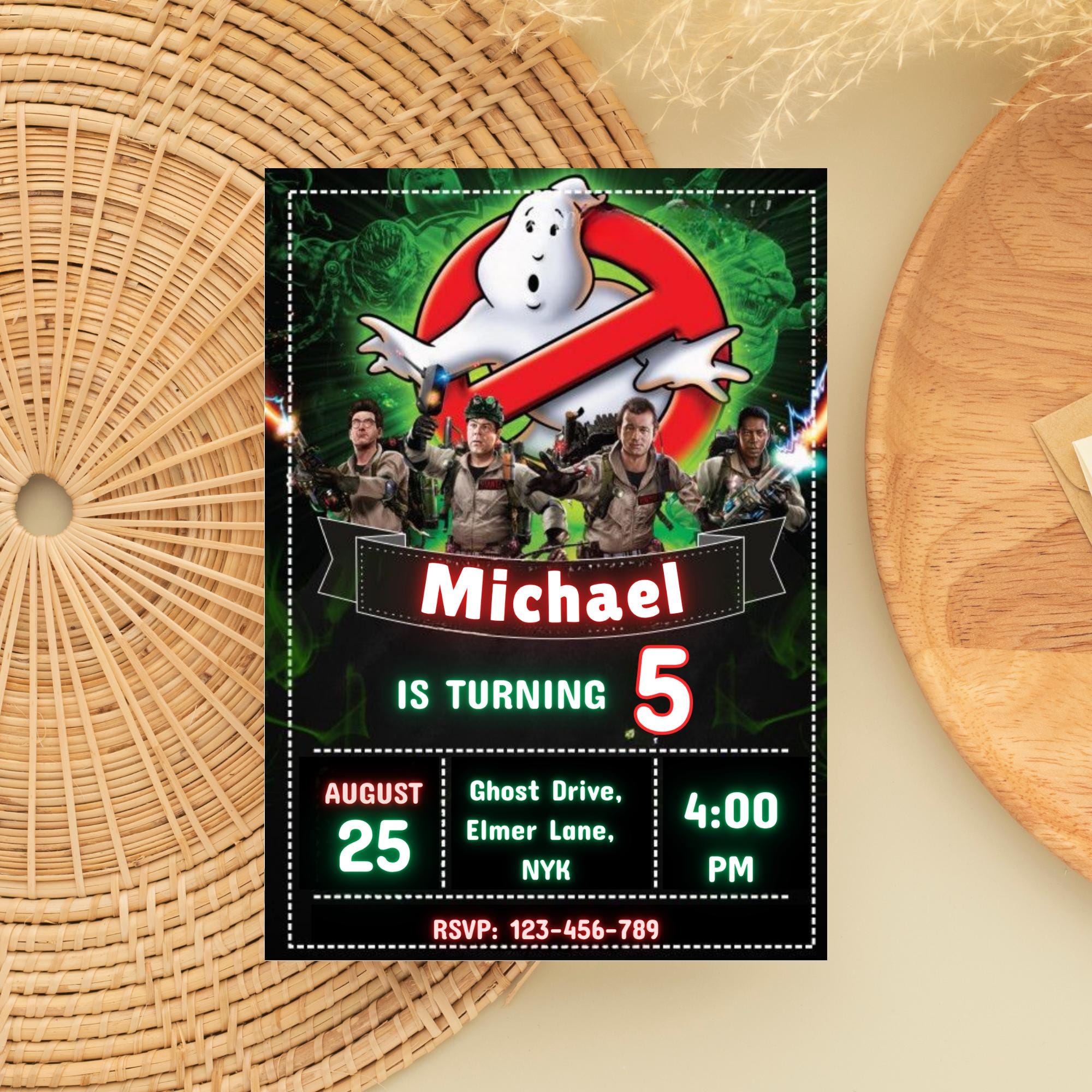 Ghostbusters Birthday Invitation Editable: Slime Theme, Retro Movie ...