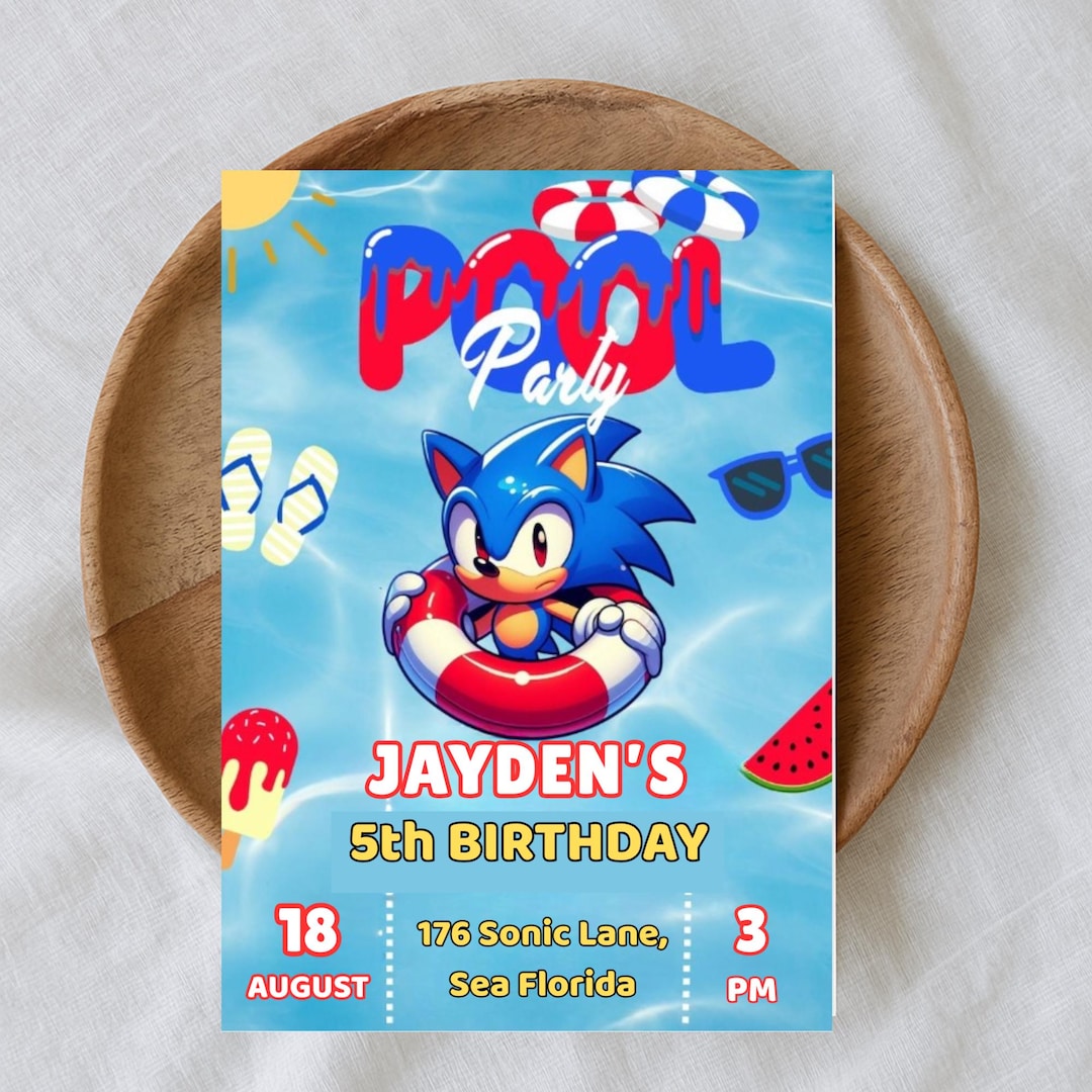 Sonic the Hedgehog Pool Party Invitation: Editable Digital Download - Etsy