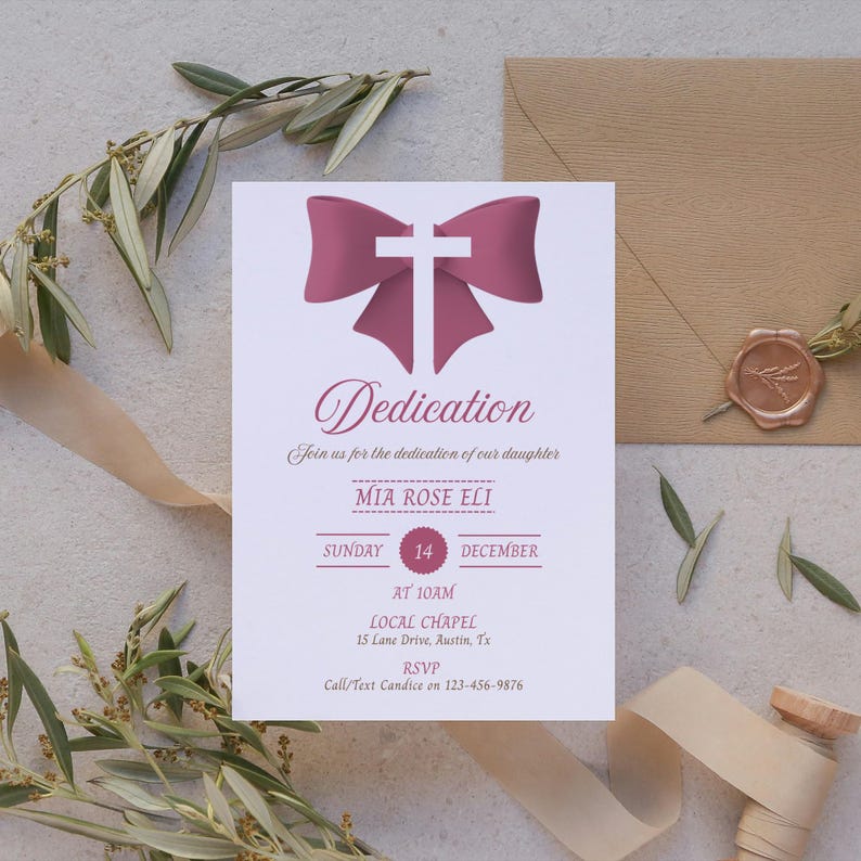 Dedication Invitation, Printable Child Dedication Invitation Template ...
