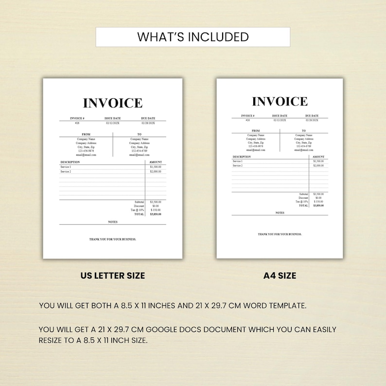 Editable Invoice Template, Microsoft Word & Google Docs Format, Digital ...