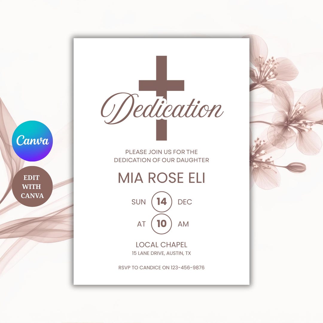 Editable Dedication Invitation Template, Printable Child Dedication ...