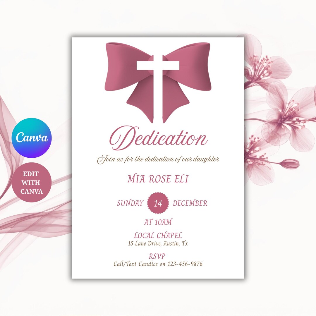 Dedication Invitation, Printable Child Dedication Invitation Template ...