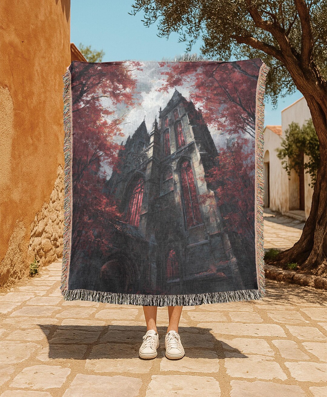 Gothic Cathedral 100% Cotton Woven Blanket, Haunted Church Woven ...