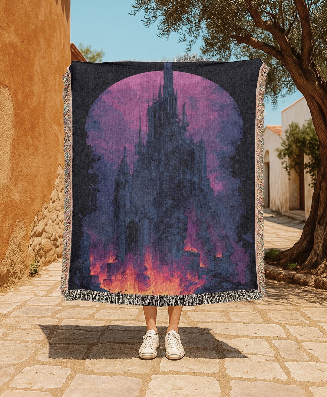 Dark Fantasy Castle 100% Cotton Woven Blanket, Gothic Architecture ...